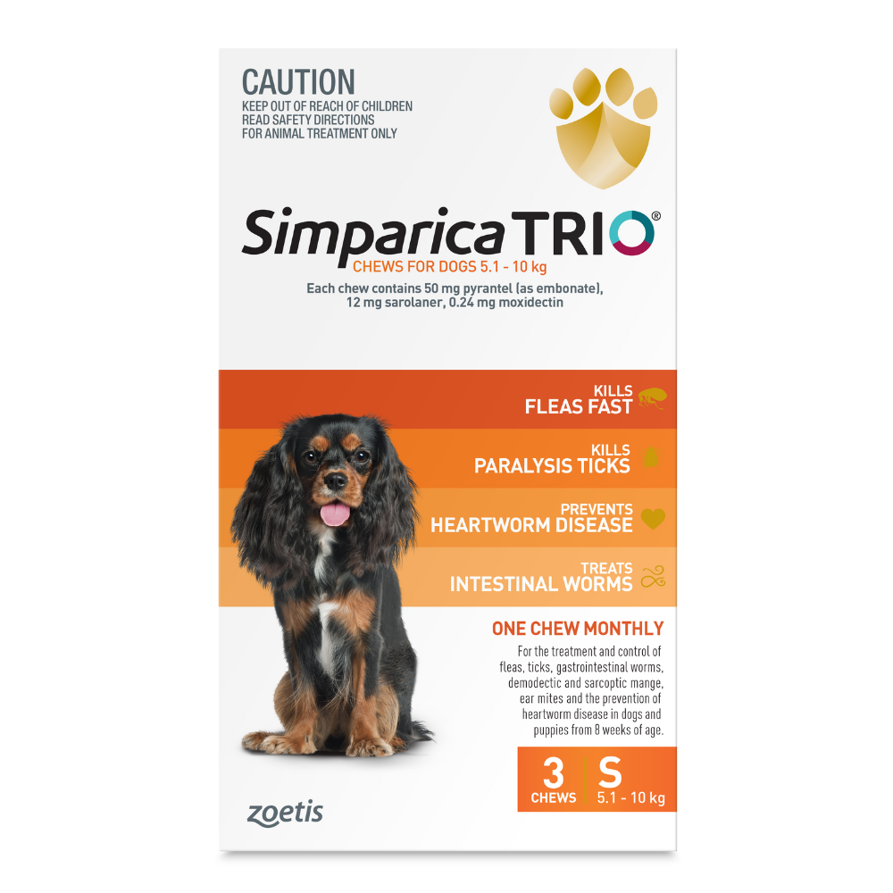 Simparica TRIO For Dogs 5.1-10kg Orange Small