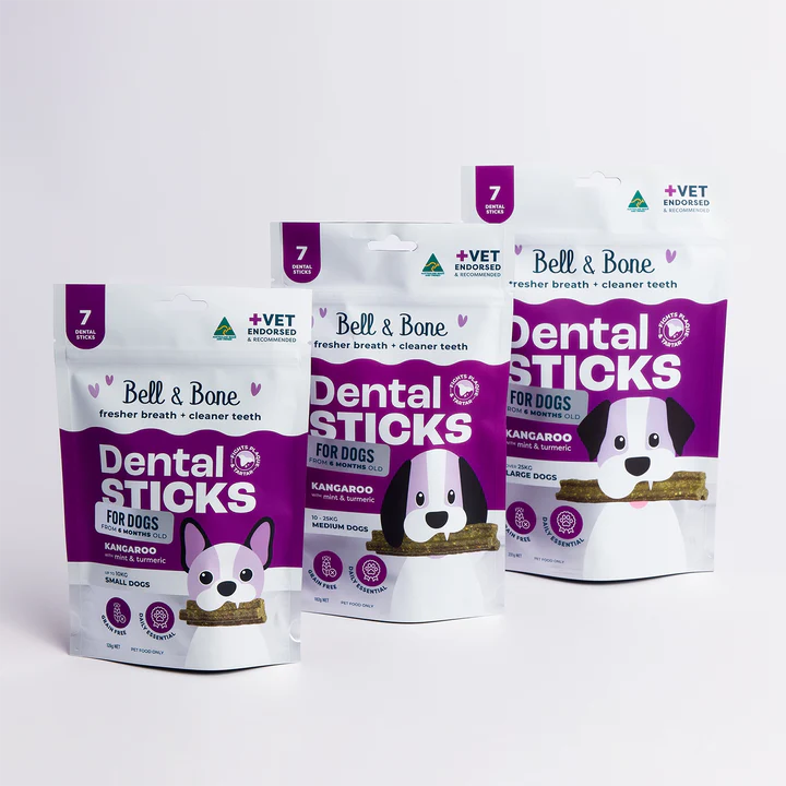 Bell and Bone Dental Sticks - Kangaroo and Turmeric flavour for dogs