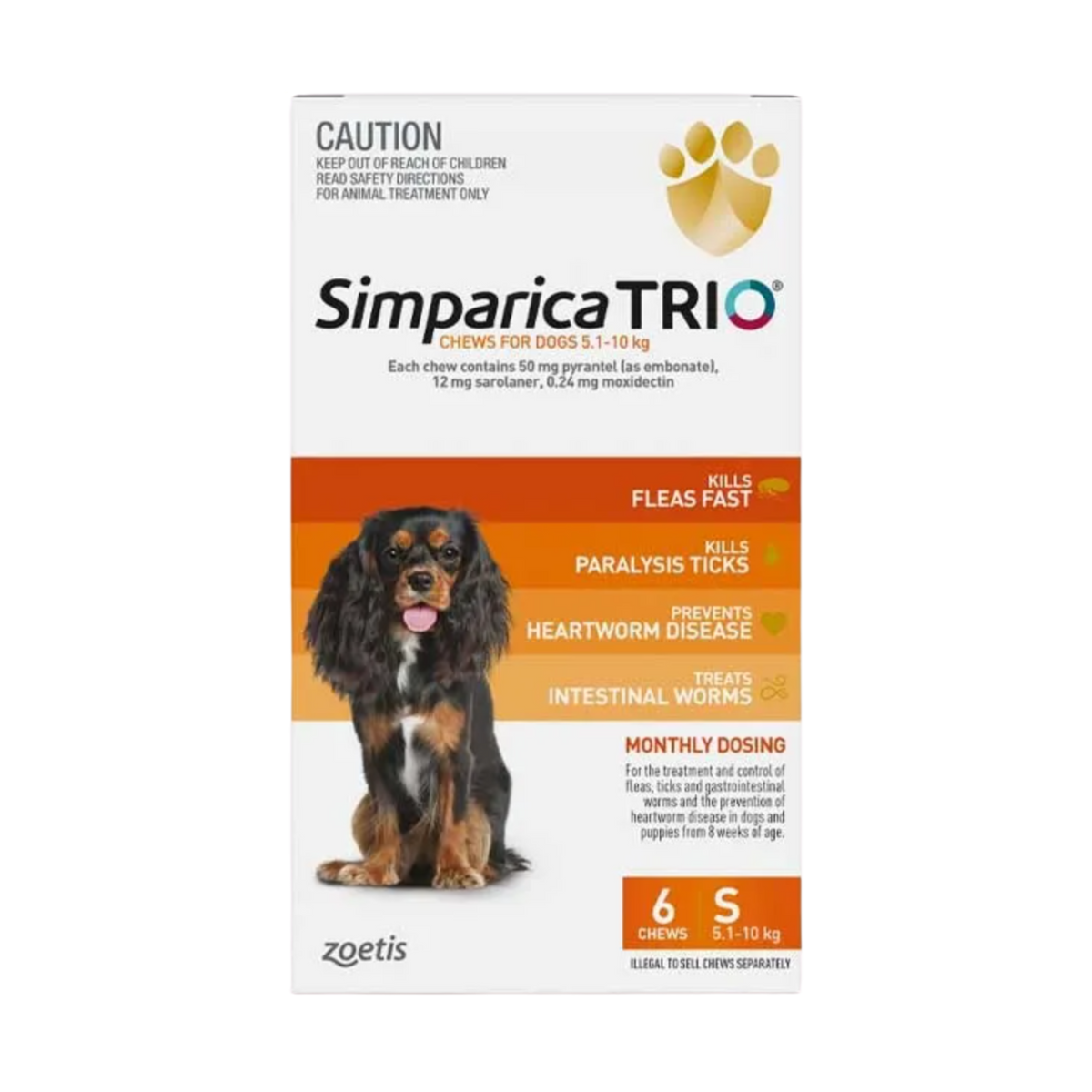 Simparica TRIO For Dogs 5.1-10kg Orange Small