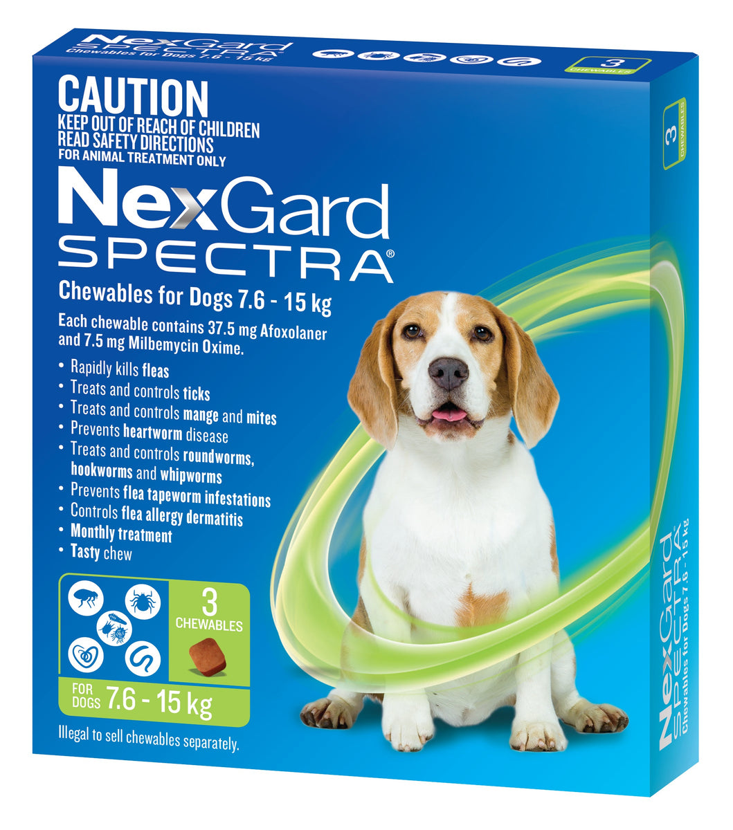 NexGard Spectra Chewables For Medium Dogs Green 7.6-15kg